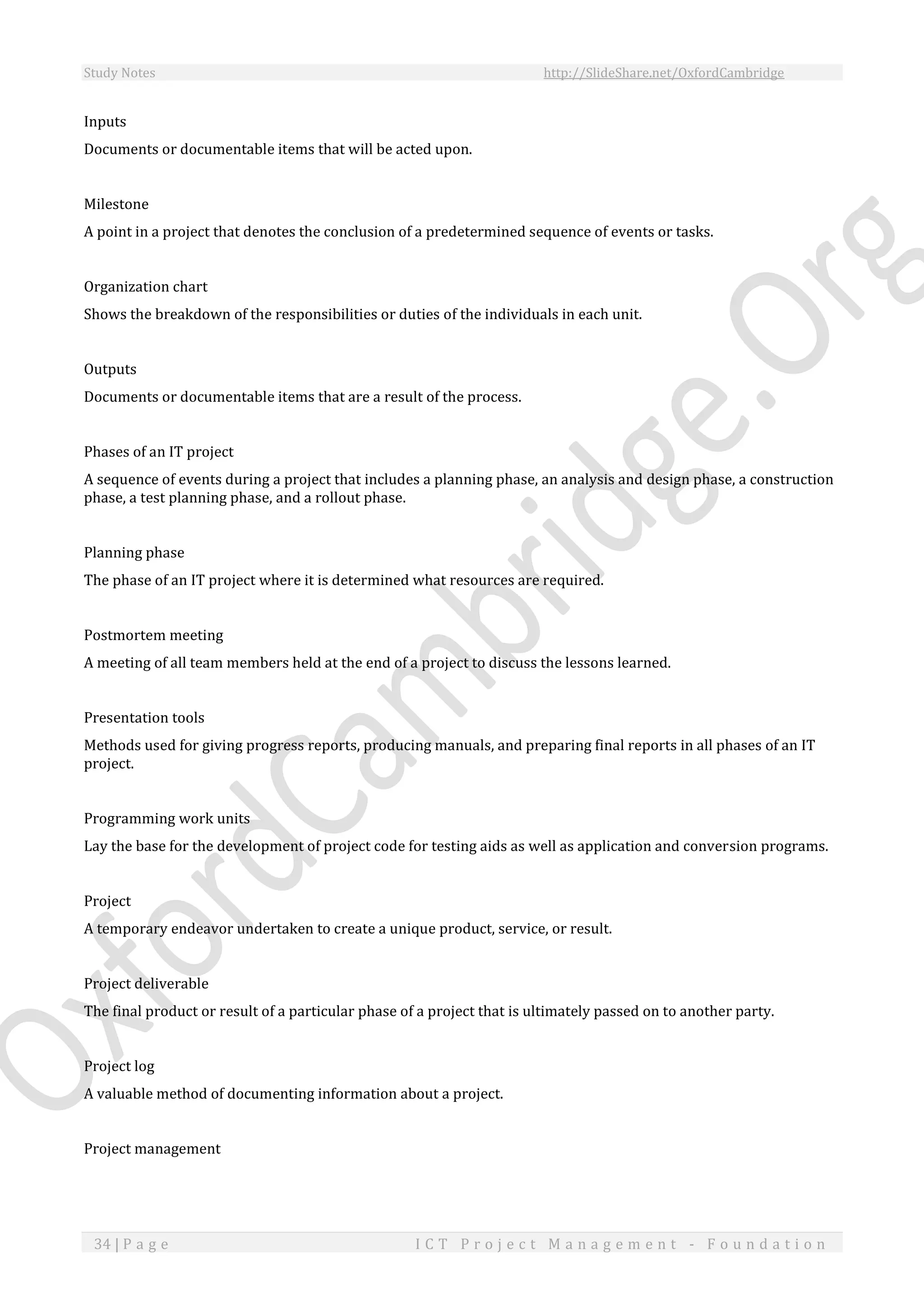 ICT Project Management - Study Notes | PDF