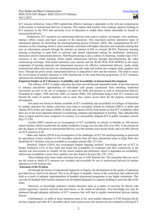 Ict resource utilization, availability and accessibility by teacher educators for instructional ...