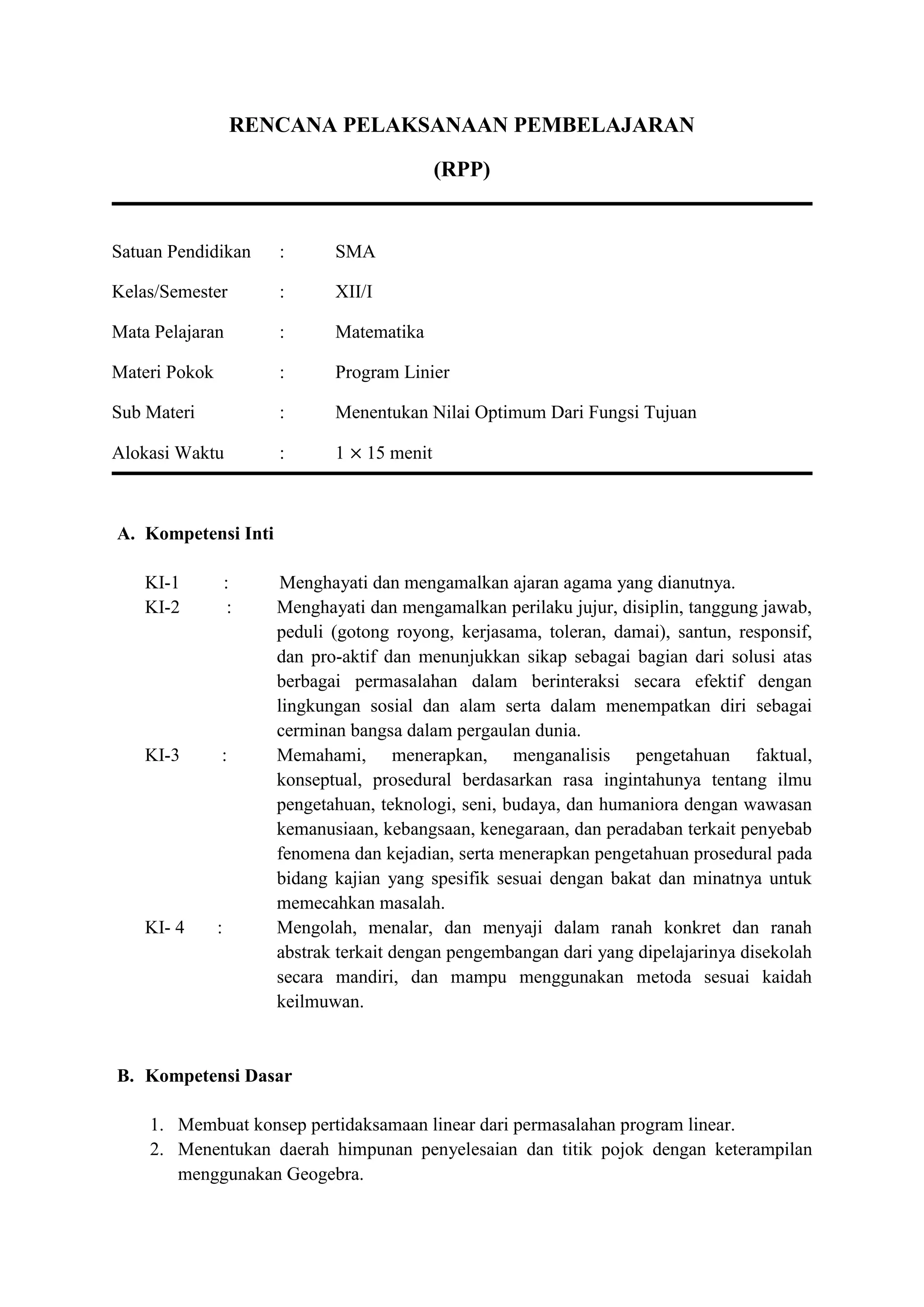 RPP PROLIN BERBASIS ICT | PDF