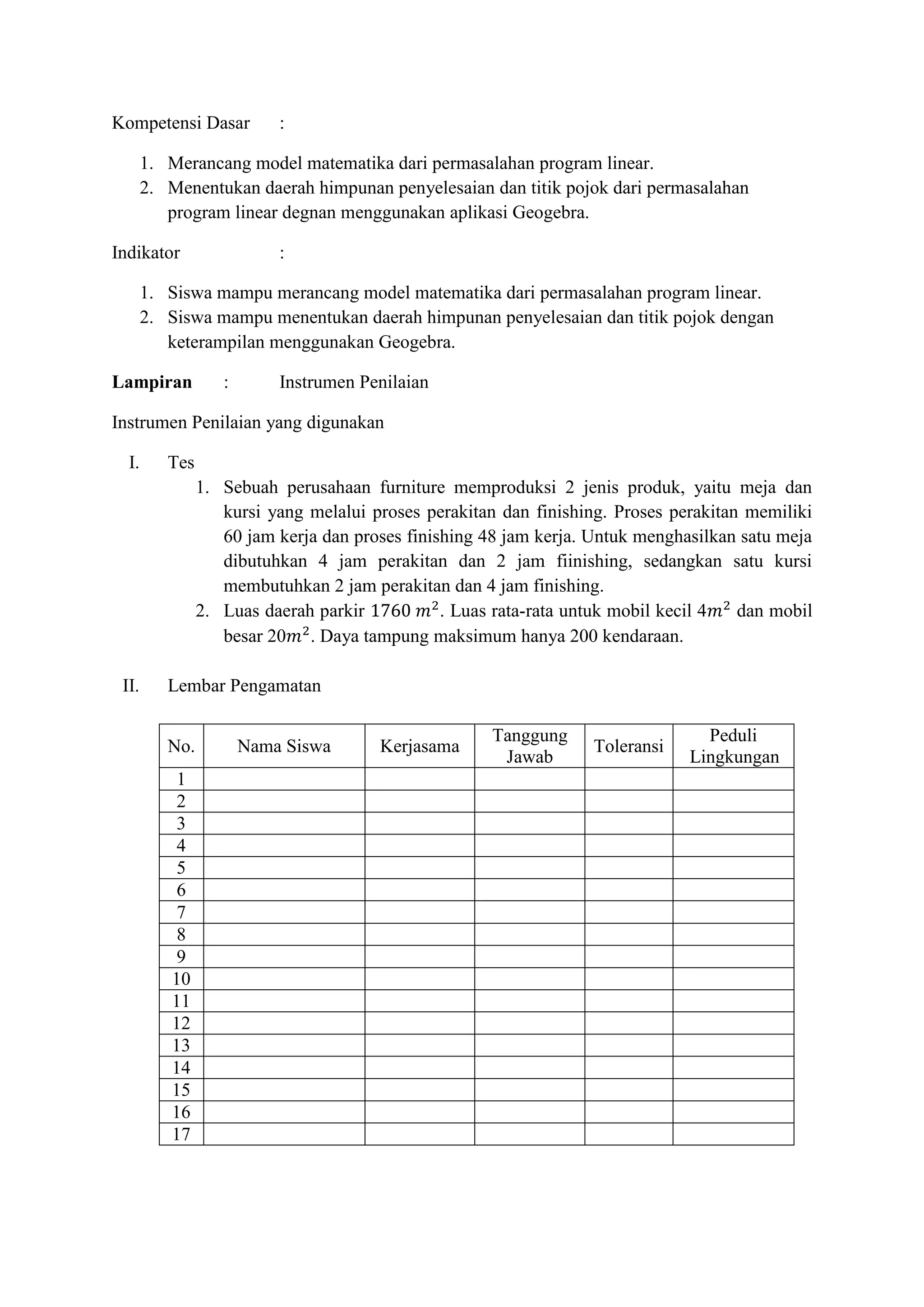 RPP PROLIN BERBASIS ICT | DOCX