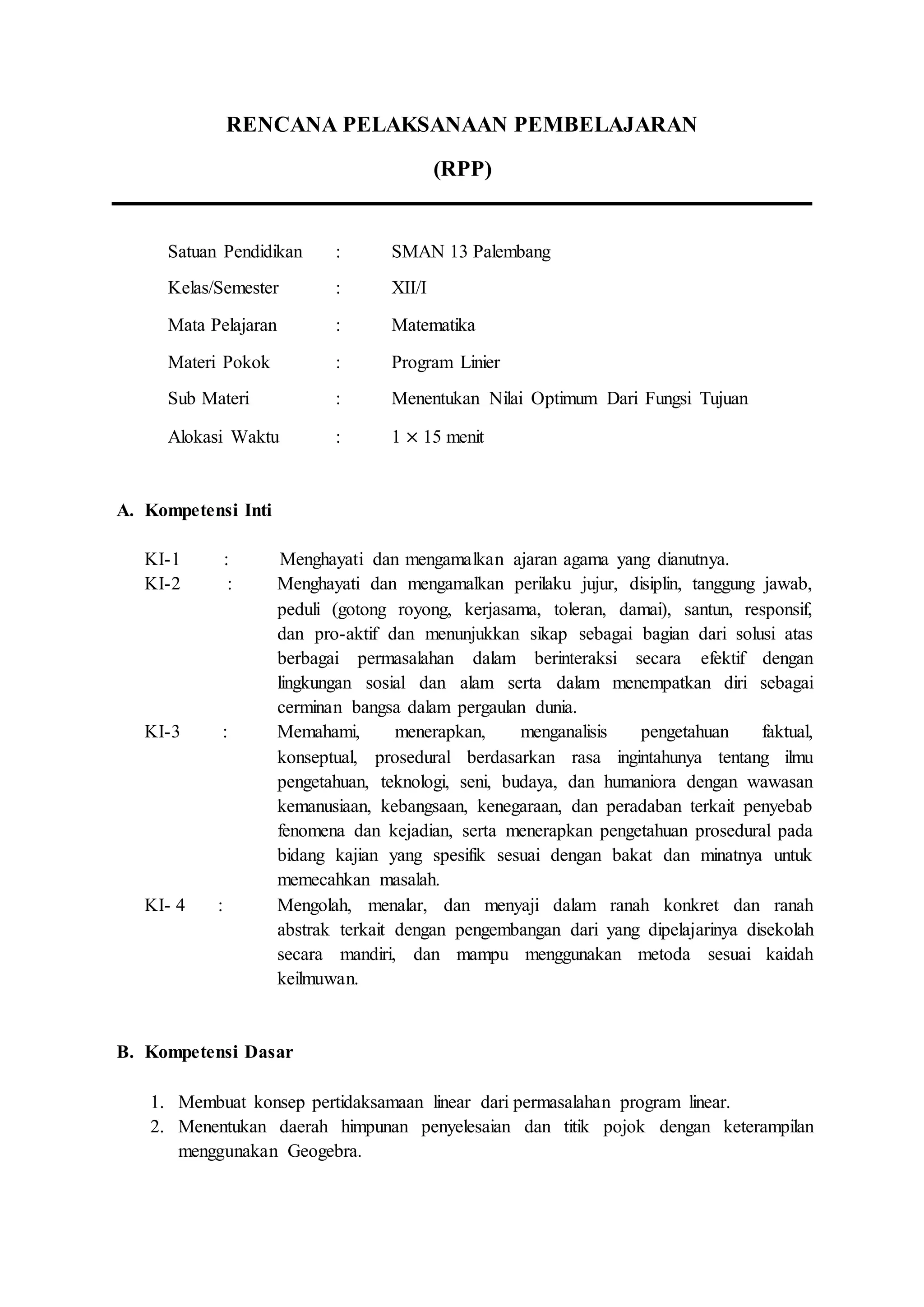 RPP Program Linier (Persentasi ICT) | PDF