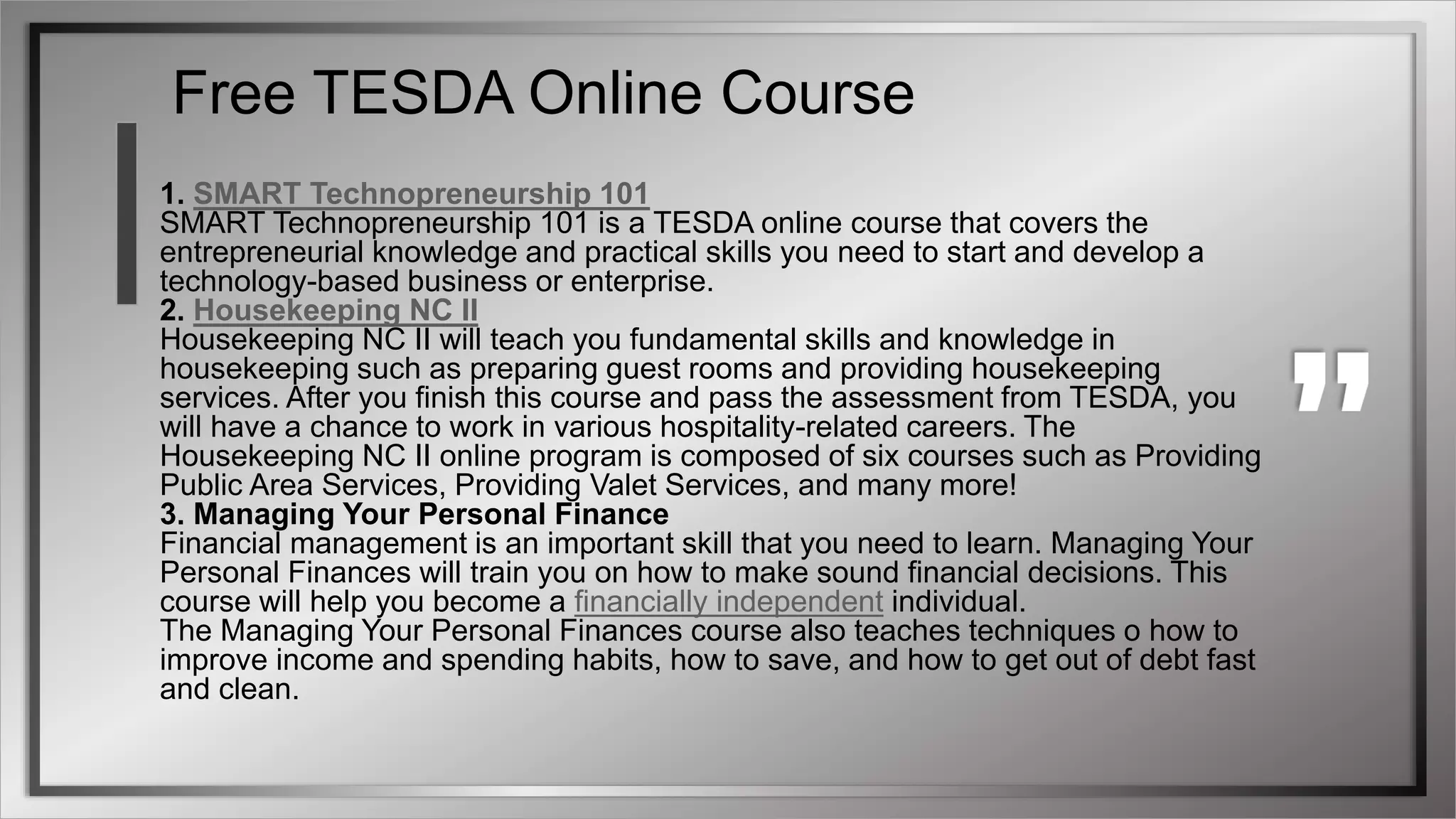 Existing ICT in TESDA & CHED | PPT