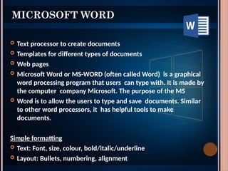 ICT SKILLS - BASICS OF MS OFFICE Word Excel | PPTX
