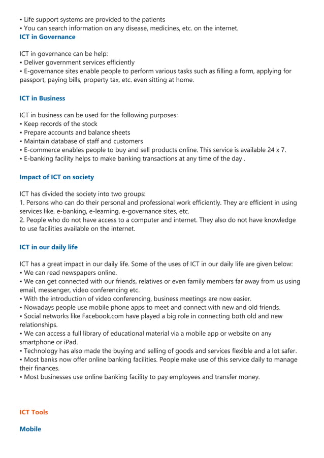 ICT skills notes class 9.pdf it helps in information technology | PDF