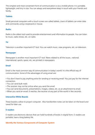 ICT skills notes class 9.pdf it helps in information technology | PDF