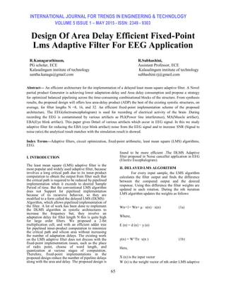 Design Of Area Delay Efficient Fixed-Point Lms Adaptive Filter For EEG Application | PDF