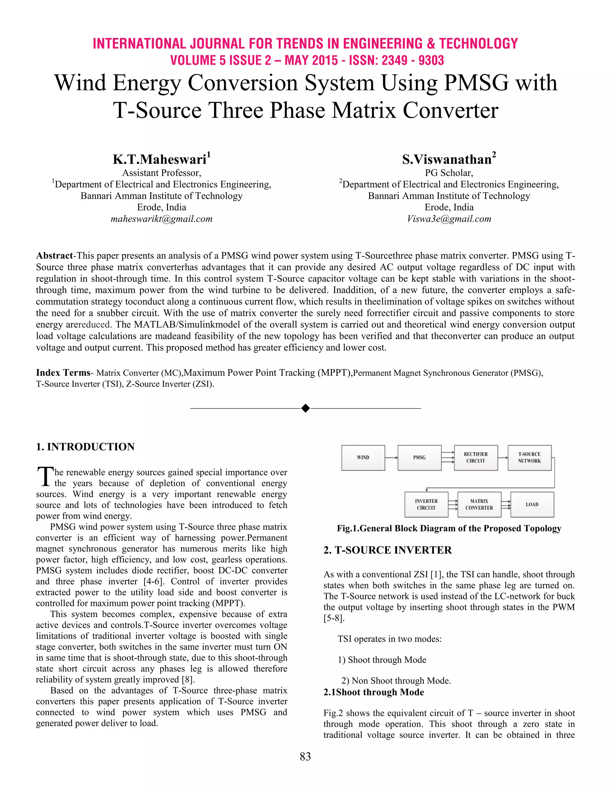 Wind Energy Conversion System Using PMSG with T-Source Three Phase ...
