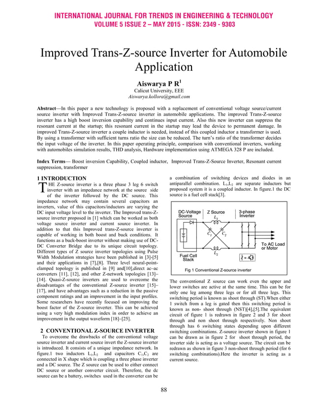 Improved Trans-Z-source Inverter for Automobile Application | PDF