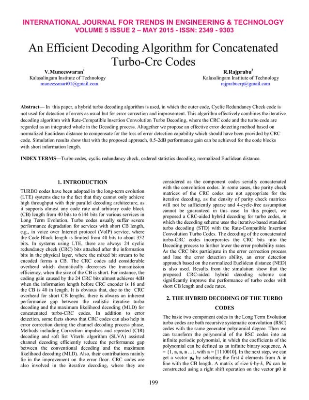 An Efficient Decoding Algorithm For Concatenated Turbo Crc Codes Pdf