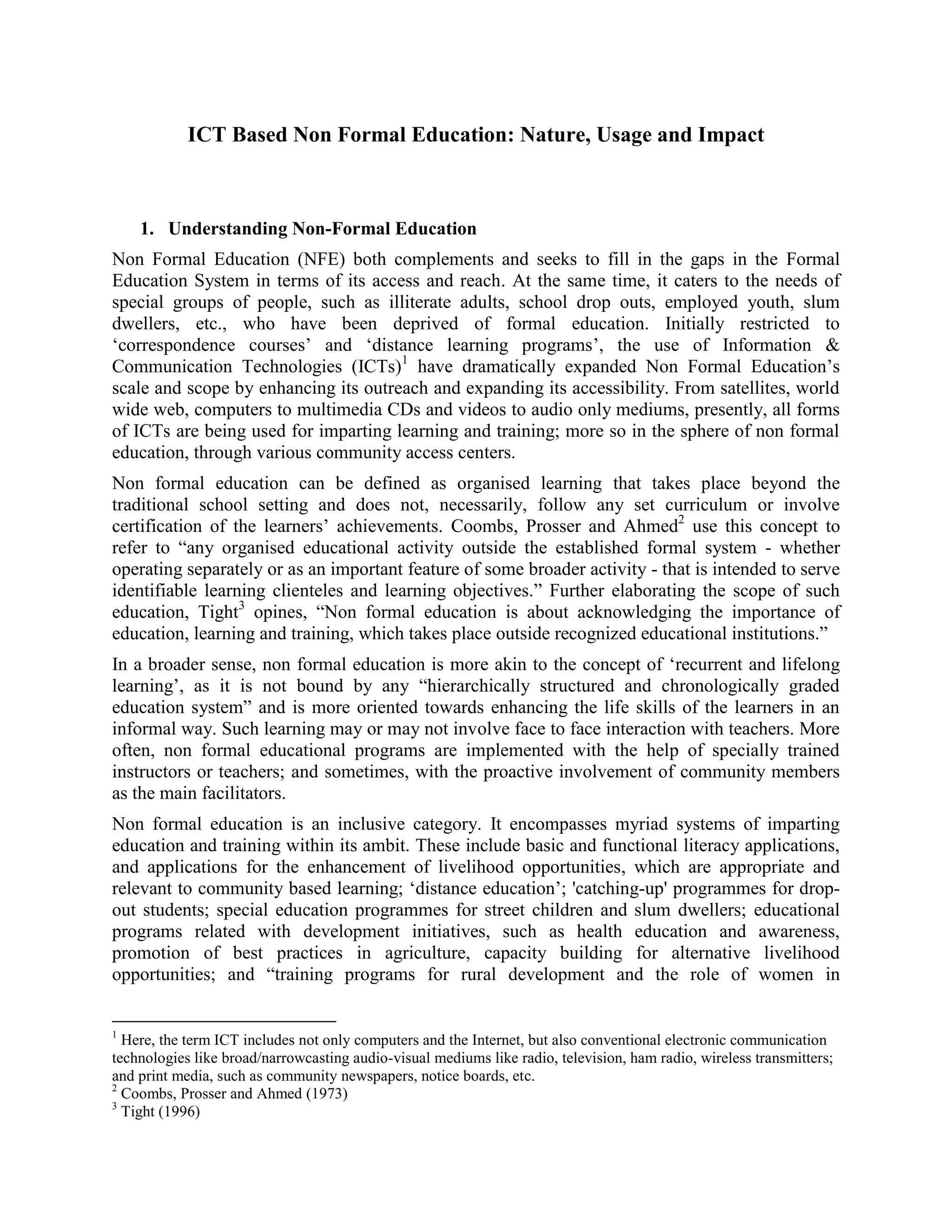 ICT Based Non Formal Educational Modules: Nature, Usage and Impact | DOCX