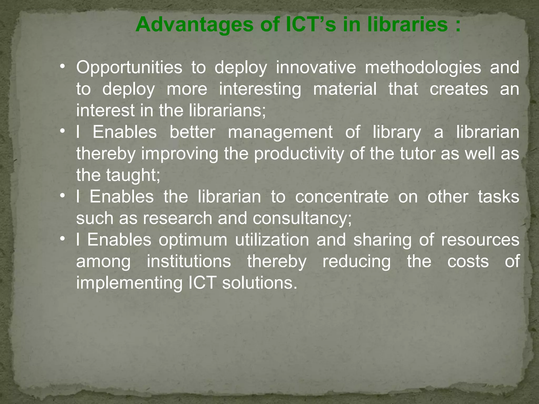 Ict uses in libraries | PPT