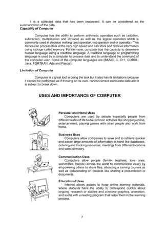 Ict week 1 computer definition, purpose & importance | PDF