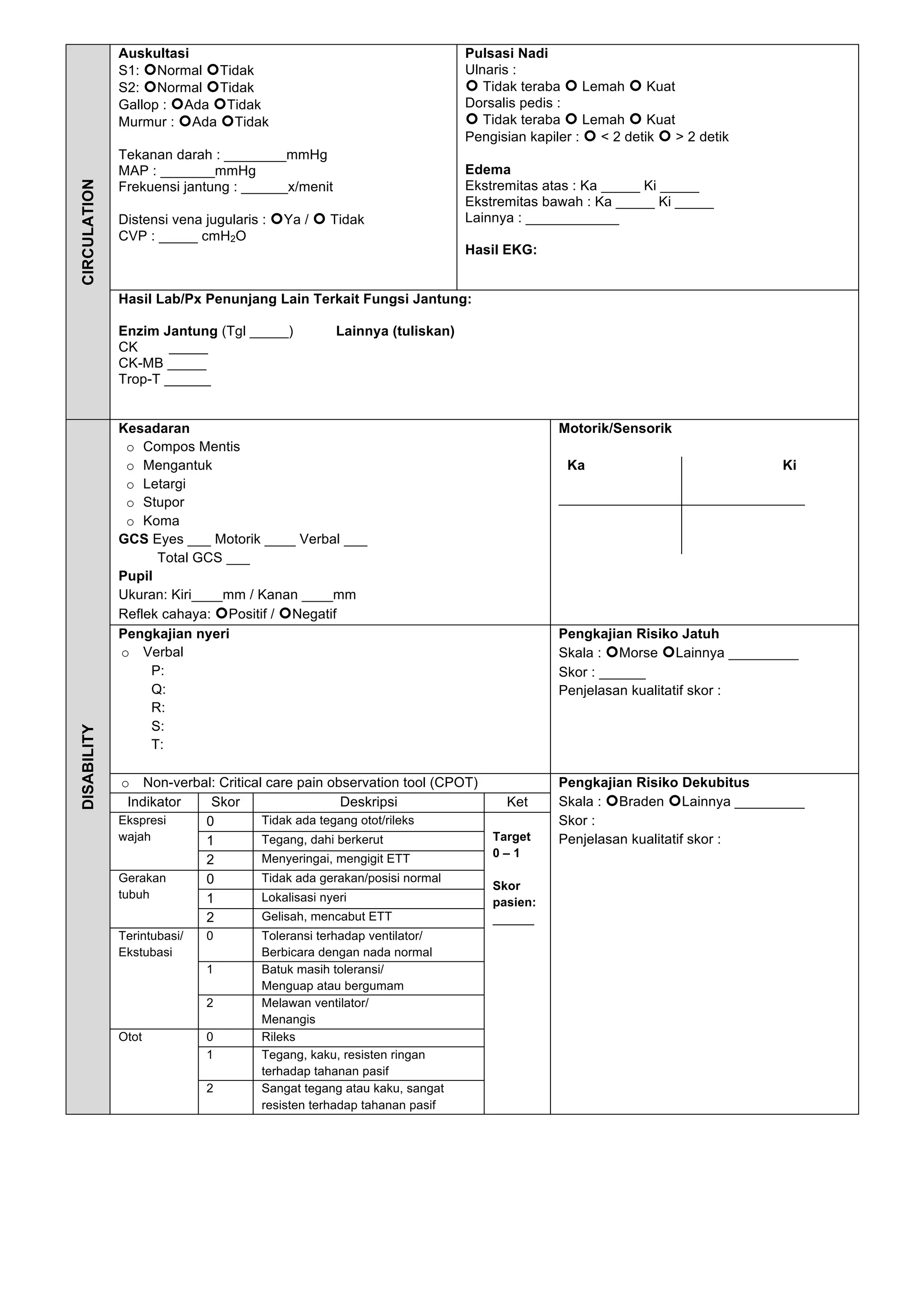 Critical Care / ICU assessment and Monitoring Sheet | PDF