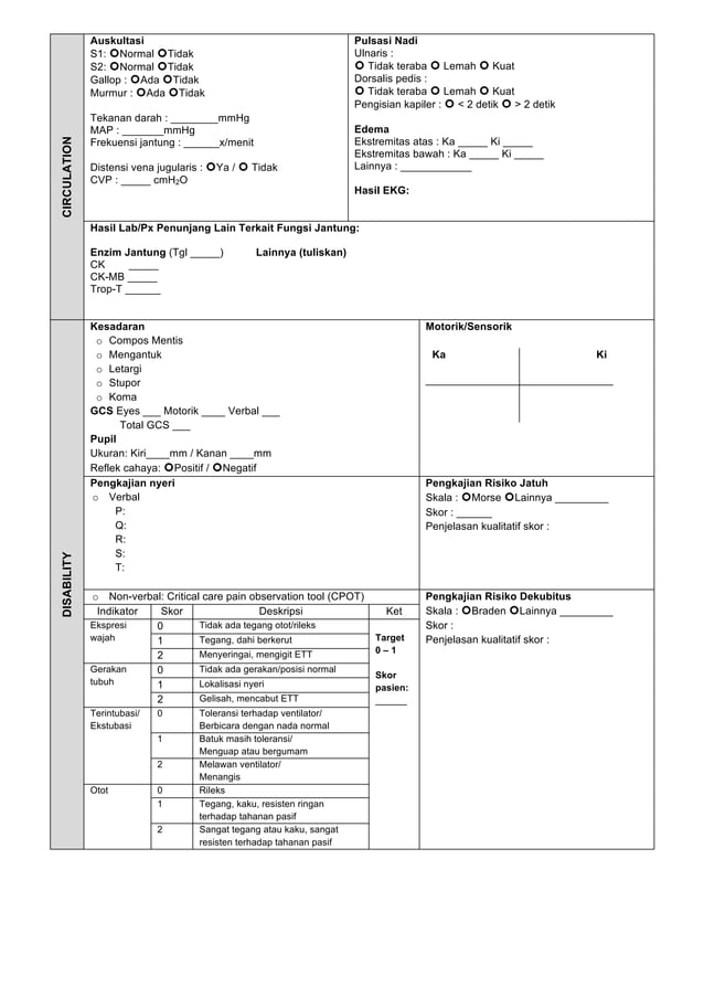Critical Care / ICU assessment and Monitoring Sheet | PDF