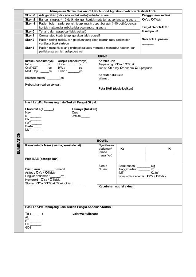Critical Care / ICU assessment and Monitoring Sheet