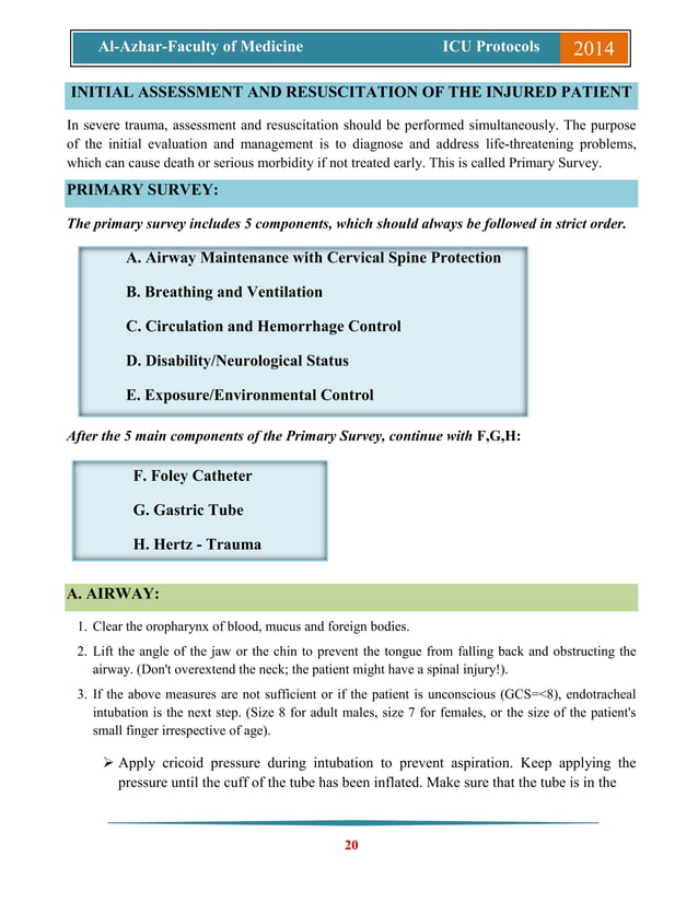 ICU Protocols | PDF | First Aid | Injuries