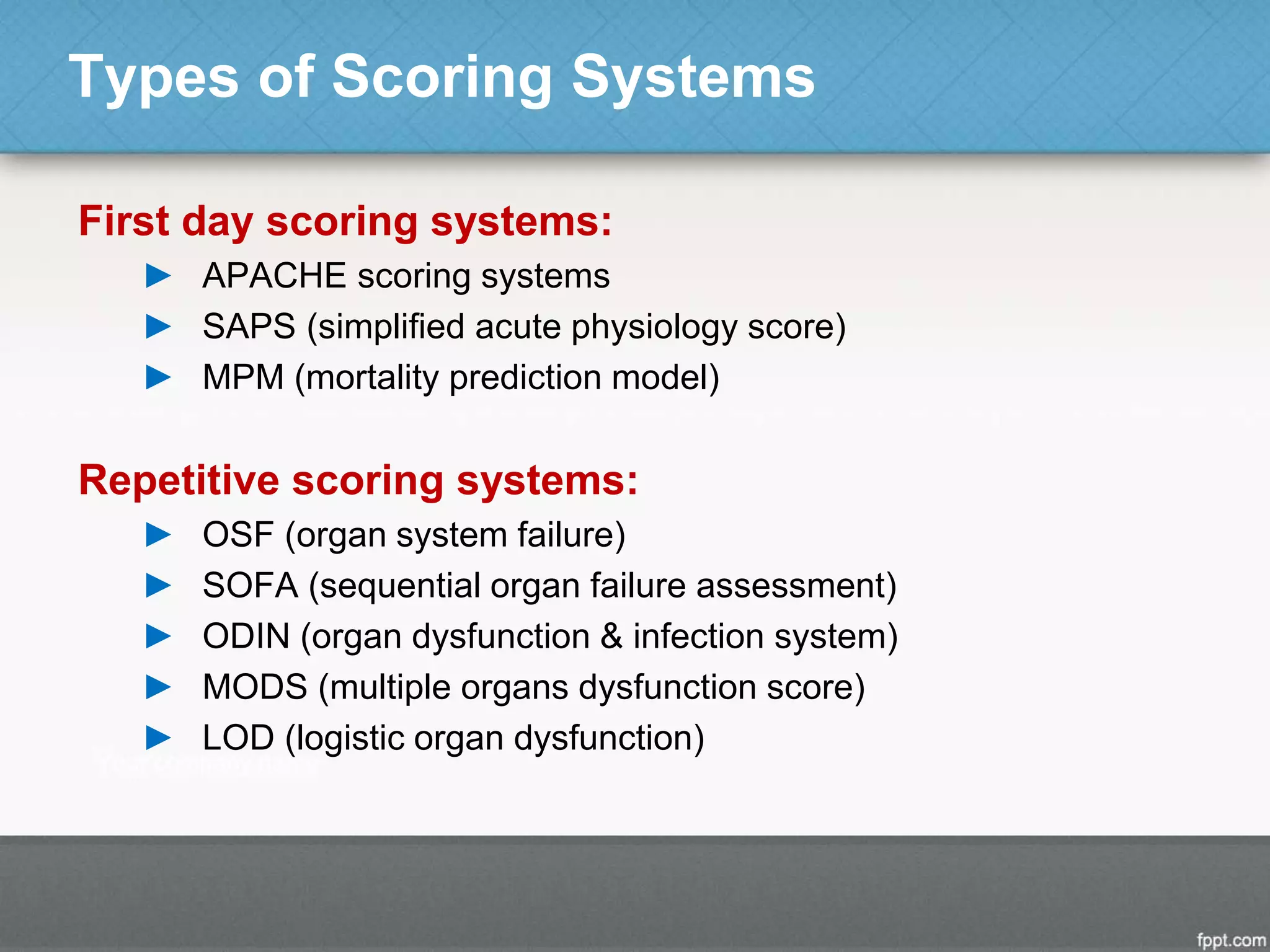 ICU Scoring Systems | PPT