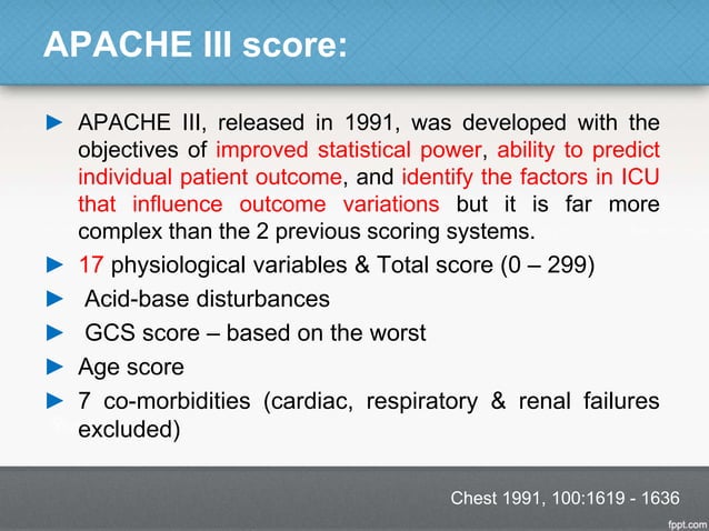 ICU Scoring Systems | PPT | Lung and Respiratory Health | Diseases and ...