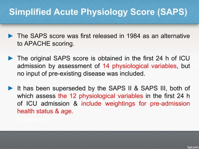 ICU Scoring Systems | PPT | Lung and Respiratory Health | Diseases and ...