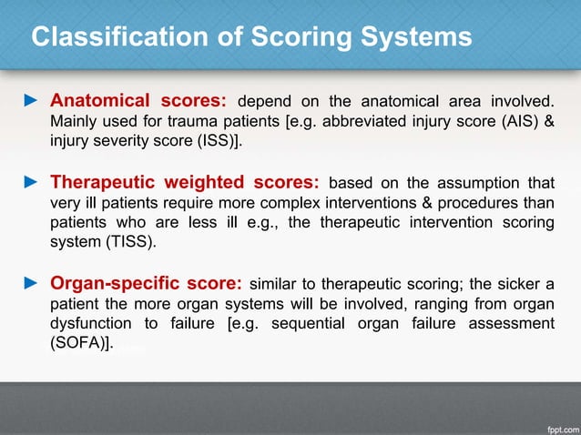 ICU Scoring Systems | PPT | Lung and Respiratory Health | Diseases and ...