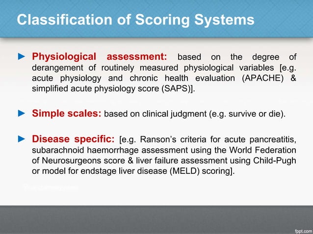 ICU Scoring Systems | PPT | Lung and Respiratory Health | Diseases and ...