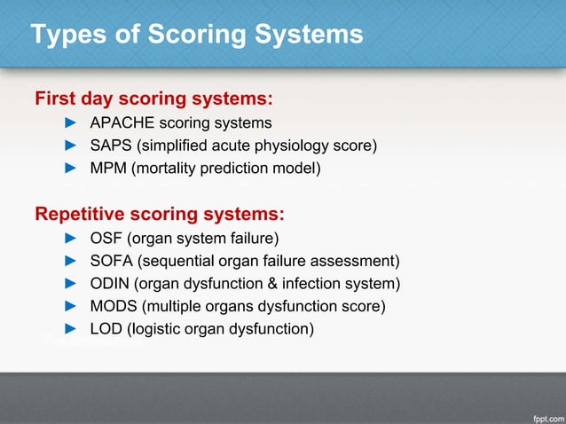 ICU Scoring Systems | PPT | Lung and Respiratory Health | Diseases and ...