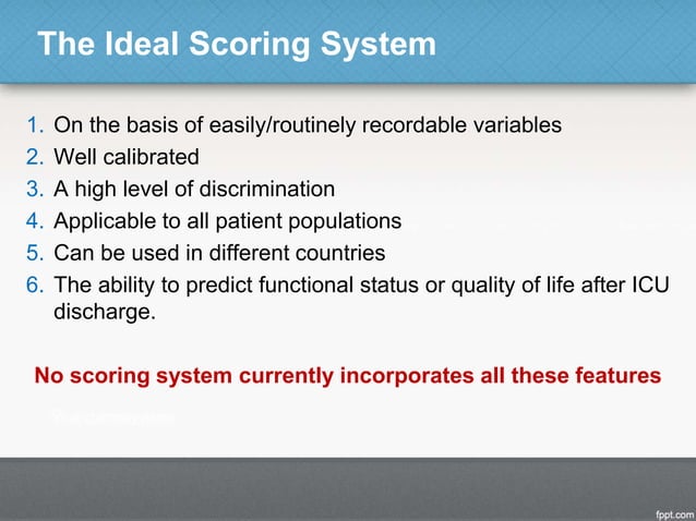 ICU Scoring Systems | PPT | Lung and Respiratory Health | Diseases and ...