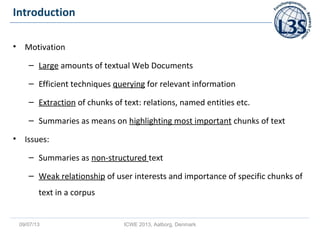 Summaries on the fly: Query-based Extraction of Structured Knowledge from Web Documents | PPT