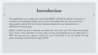 AIESEC UNSW National Awards 2010 Wiki - Excellence in ICX Award | PPT