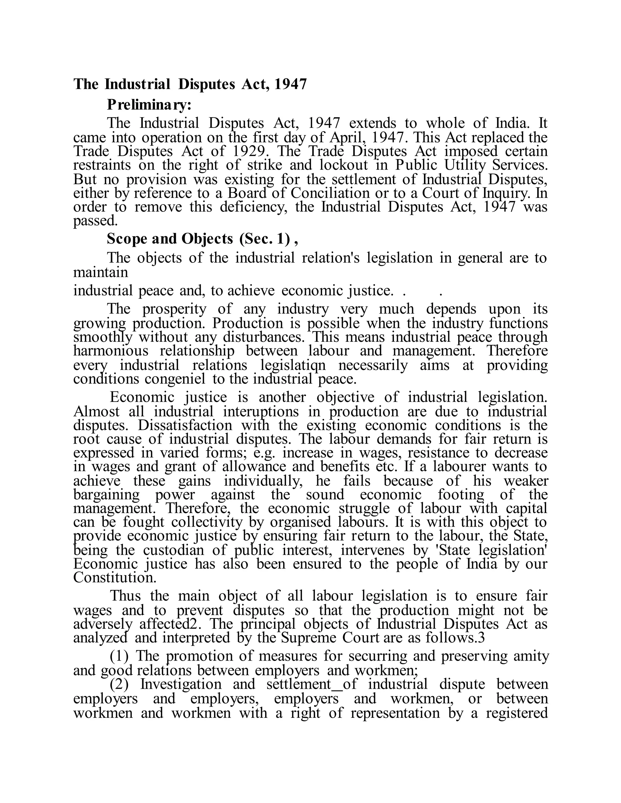 The Industrial Disputes Act, 1947 | DOCX