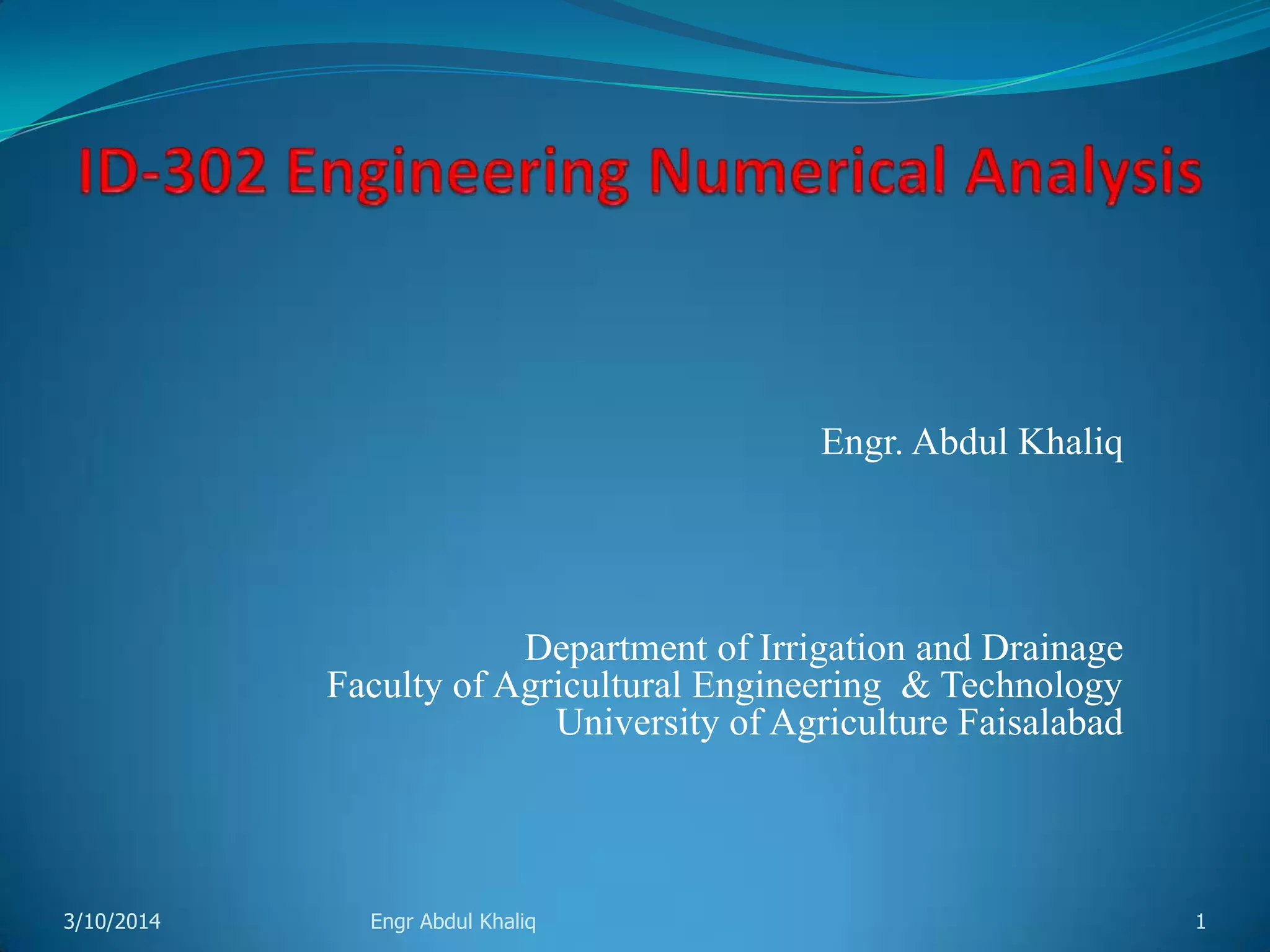 Engineering Numerical Analysis Lecture-1 | PPTX