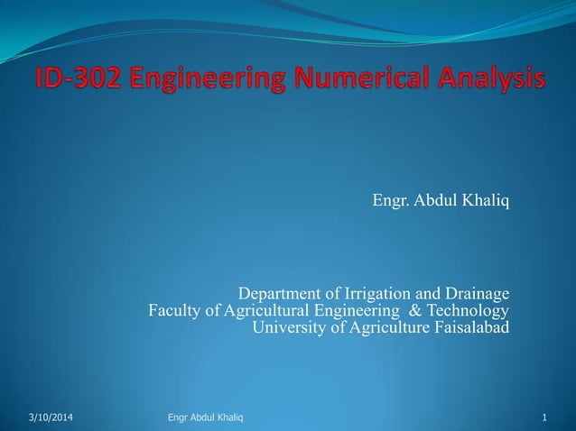 Engineering Numerical Analysis Lecture-1 | PPTX