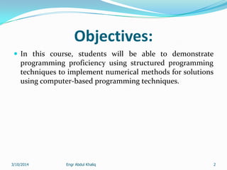 Engineering Numerical Analysis Lecture-1 | PPTX