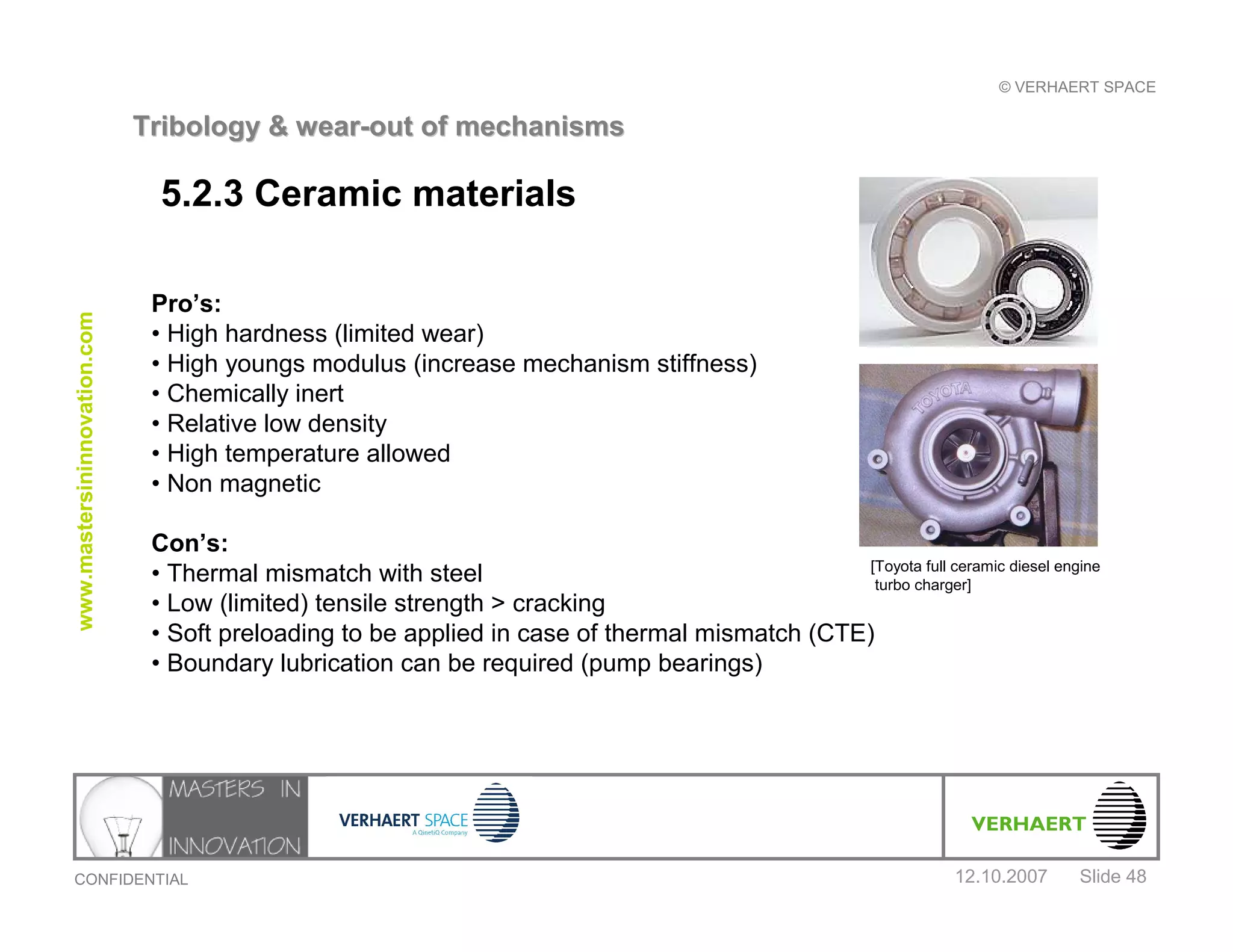 Tribology And Wear Out Of Mechanisms Verhaert Space | PPT