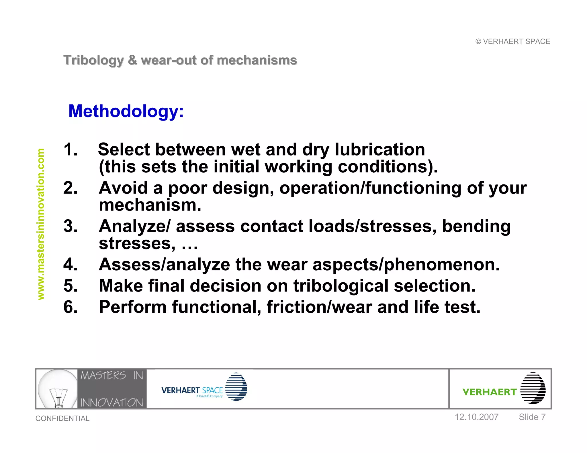 Tribology And Wear Out Of Mechanisms Verhaert Space | PDF
