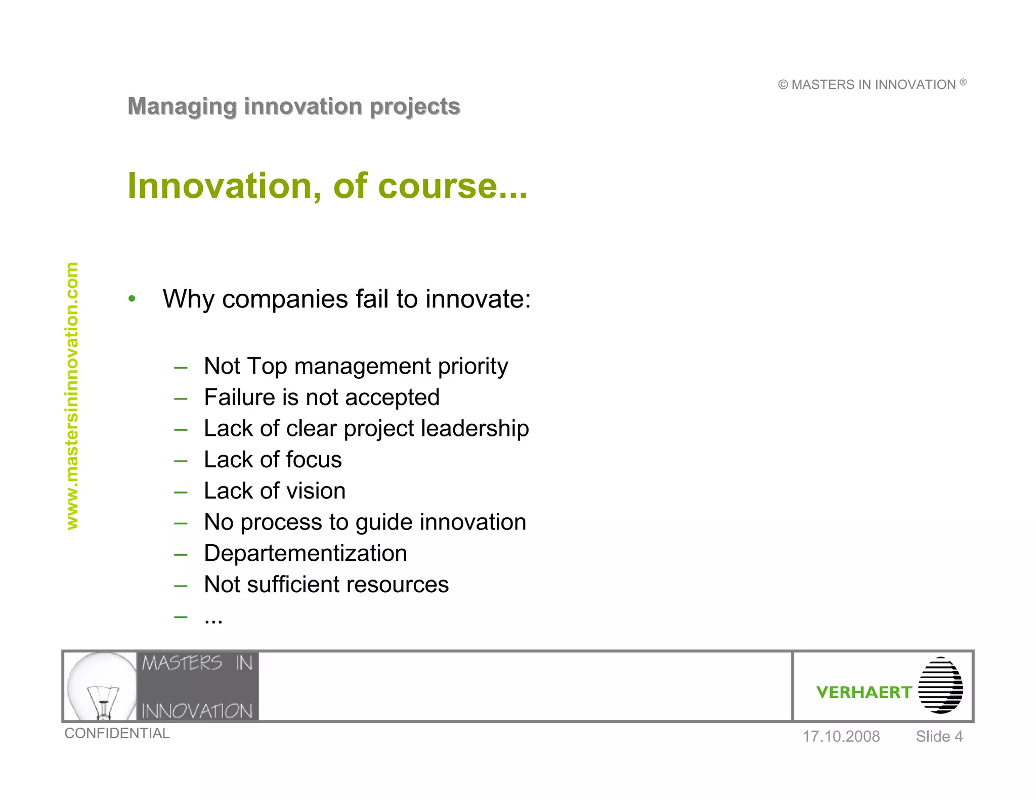Managing Innovation Projects Verhaert | PPT