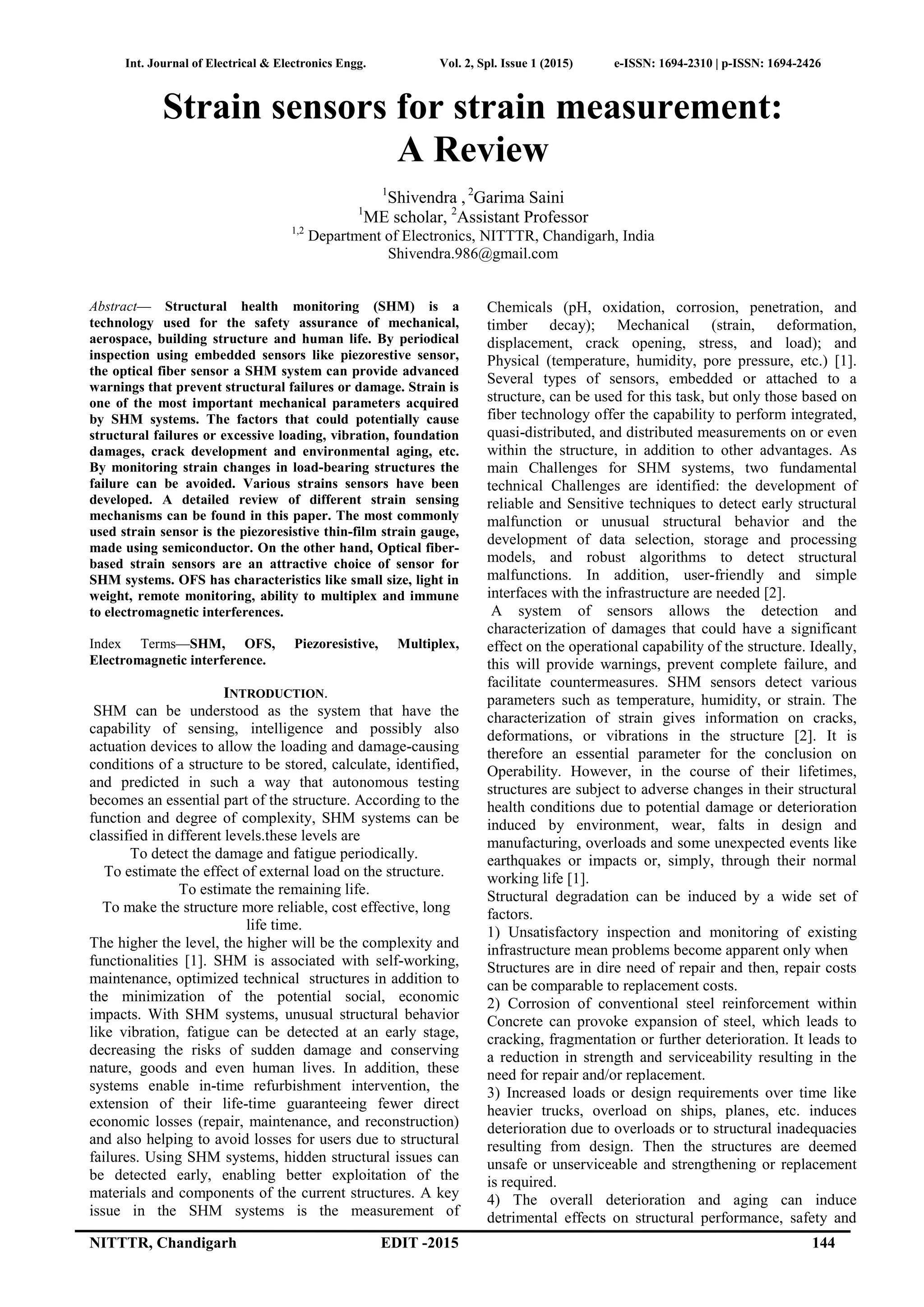 Strain sensors for strain measurement: A Review | PDF