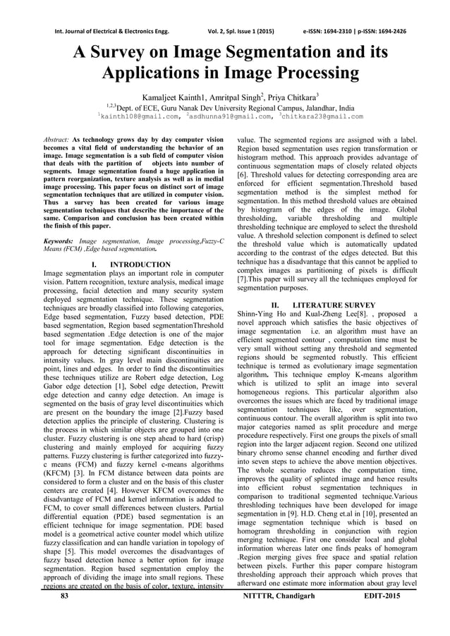 A Survey on Image Segmentation and its Applications in Image Processing | PDF