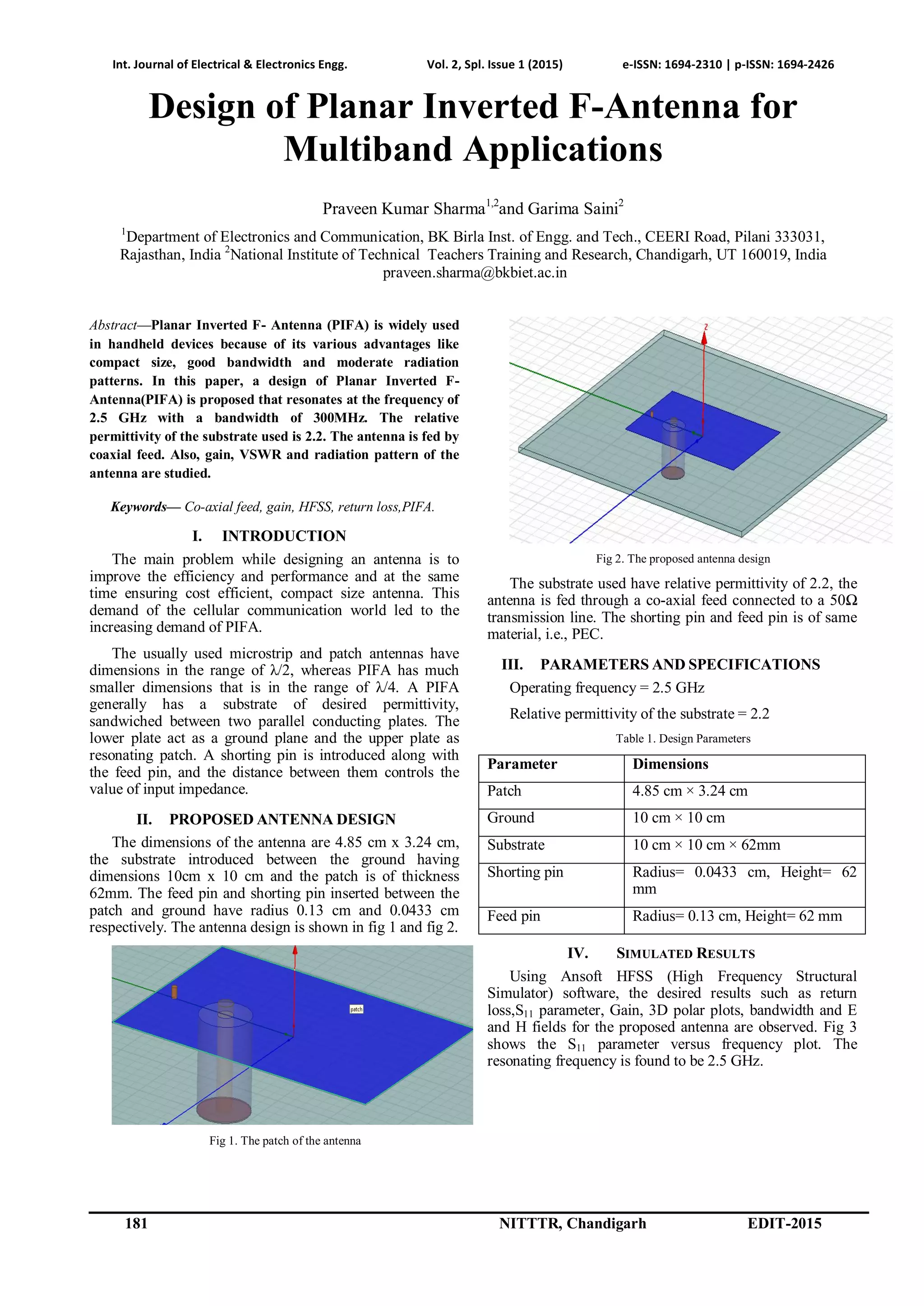 Design of Planar Inverted F-Antenna for Multiband Applications | PDF