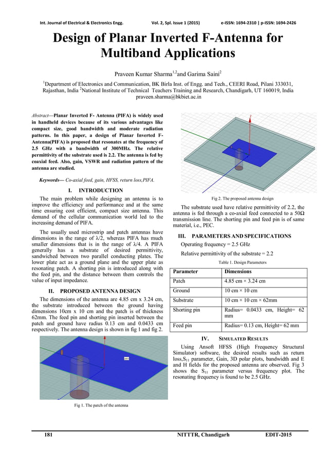 Design of Planar Inverted F-Antenna for Multiband Applications | PDF