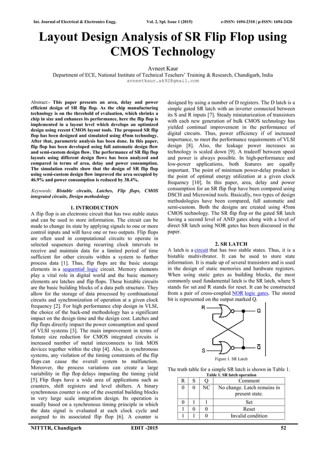 Layout Design Analysis of SR Flip Flop using CMOS Technology | PDF