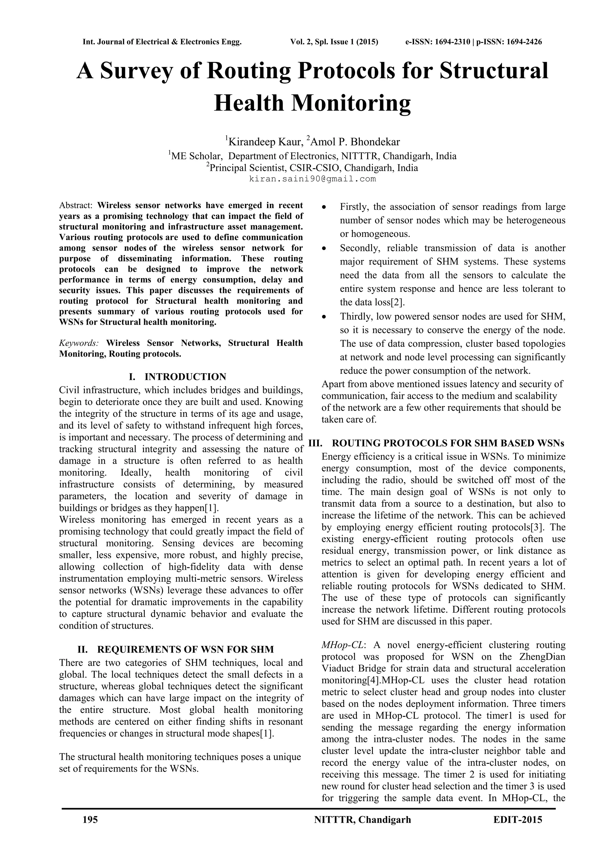 A Survey of Routing Protocols for Structural Health Monitoring | PDF