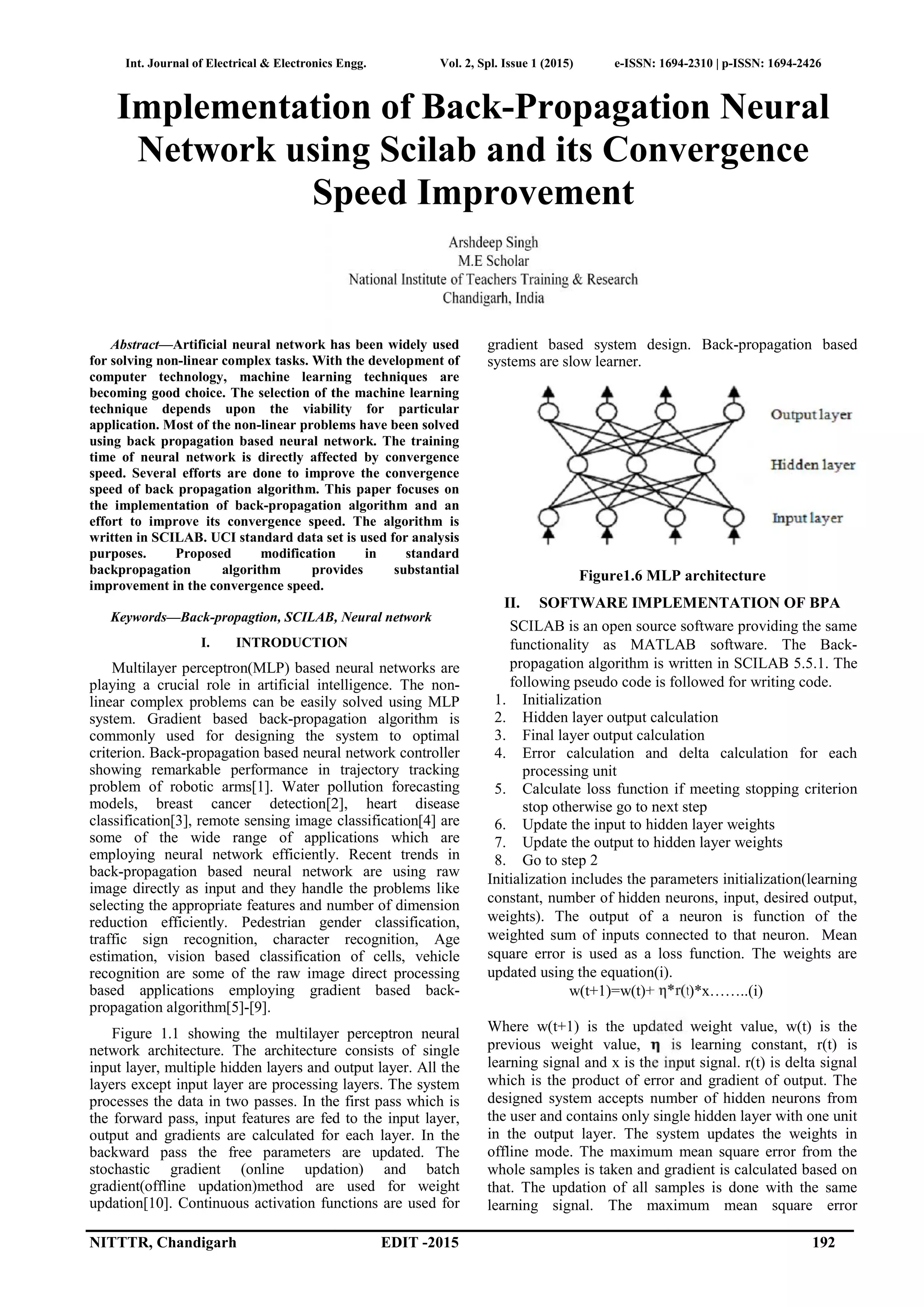 Implementation of Back-Propagation Neural Network using Scilab and its Convergence Speed ...