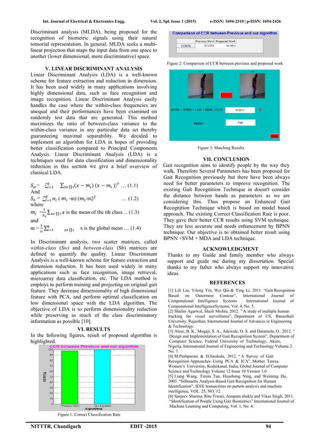 Gait Recognition using MDA, LDA, BPNN and SVM | PDF | Computing | Technology & Computing