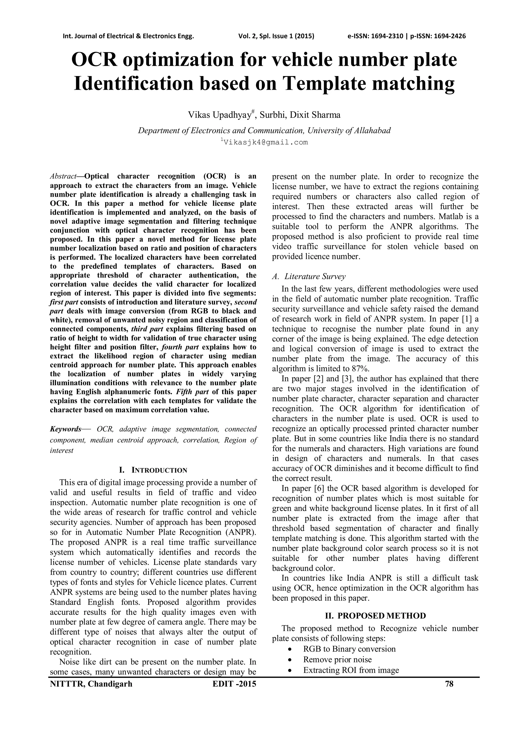 OCR optimization for vehicle number plate Identification based on ...