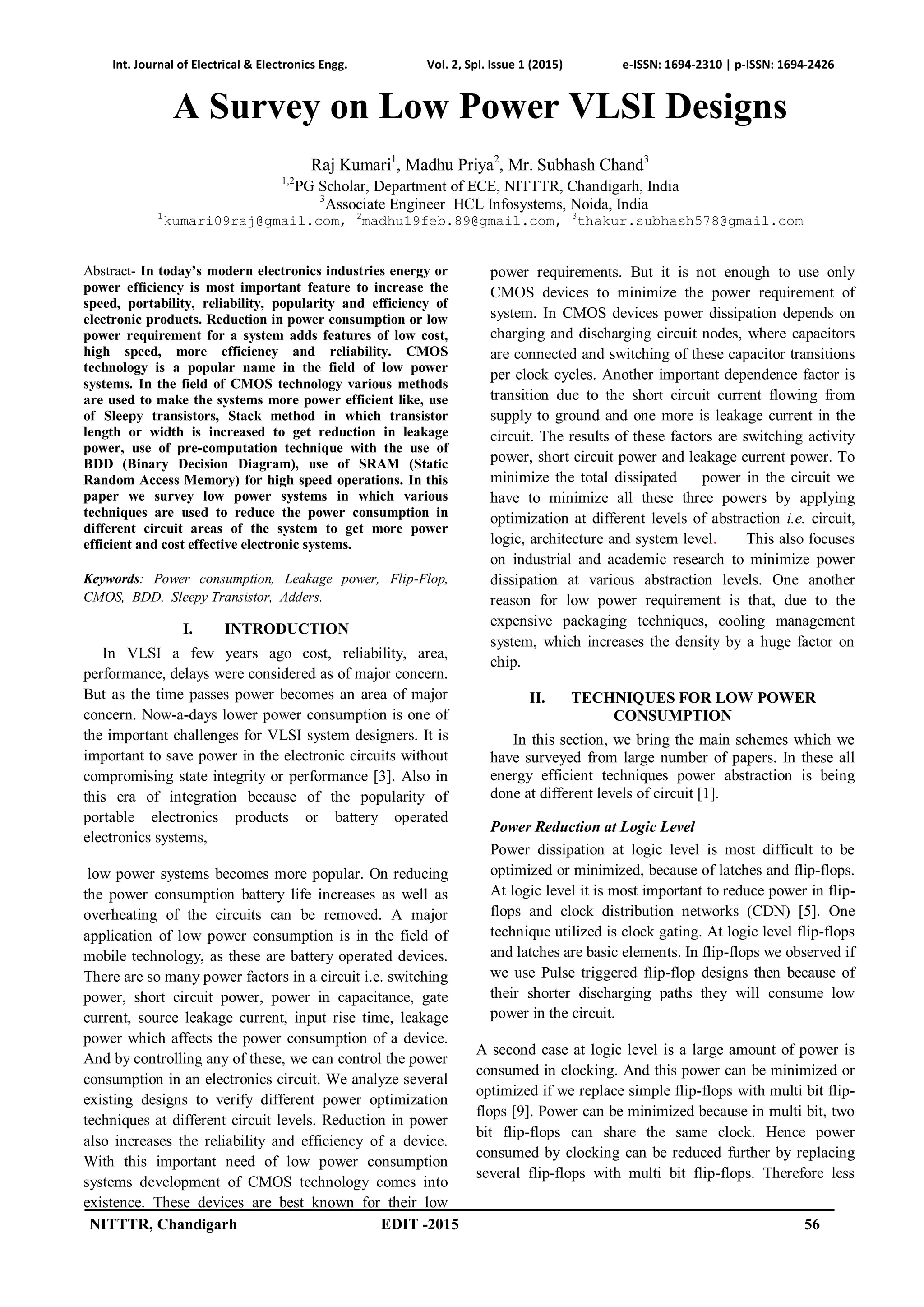A Survey on Low Power VLSI Designs | PDF | Internet of Things | Internet