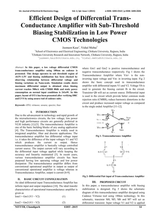 Efficient Design of Differential Trans- Conductance Amplifier with Sub-Threshold Biasing ...