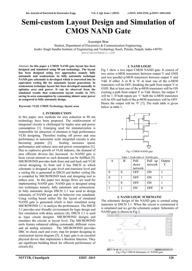 Semi-custom Layout Design and Simulation of CMOS NAND Gate | PDF