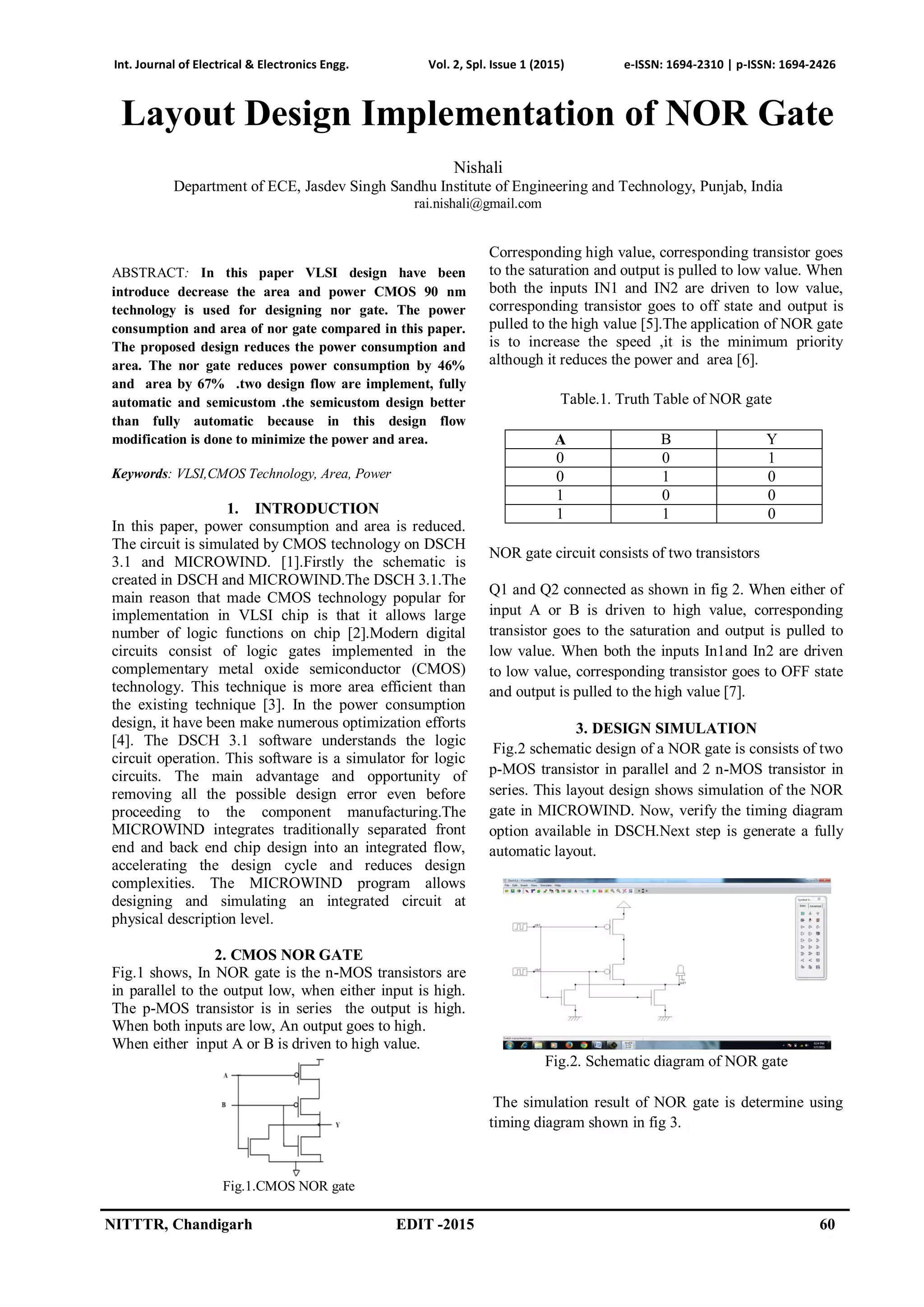 Layout Design Implementation of NOR Gate | PDF