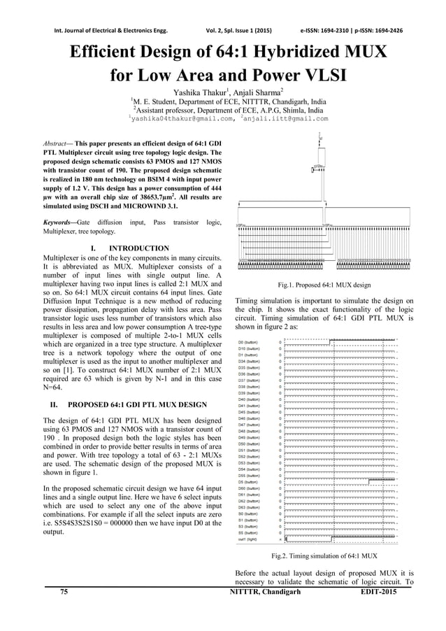 Efficient Design of 64:1 Hybridized MUX for Low Area and Power VLSI | PDF
